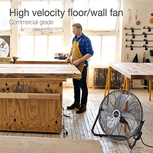 Lasko Metal Commercial Grade Electric Plug-In High Velocity Floor Fan with Wall Mount Option and Remote Control, Black & 20" High Velocity Quick Mount, Converts from a Floor Wall Fan, 7x22x22 inches