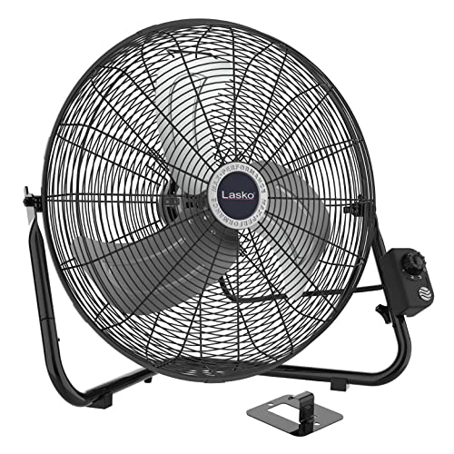 Lasko Metal Commercial Grade Electric Plug-In High Velocity Floor Fan with Wall Mount Option and Remote Control, Black & 20" High Velocity Quick Mount, Converts from a Floor Wall Fan, 7x22x22 inches