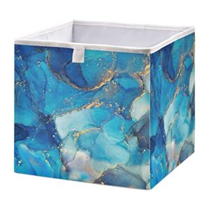 wellday storage basket turquoise marble pattern foldable 11 x 11 x 11 in cube storage bin home decor organizer storage baskets box for toys, books, shelves, closet, laundry, nursery