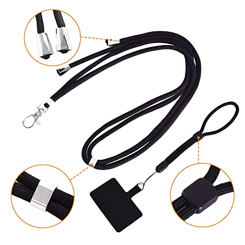 RAMFIYN Cell Phone Lanyard Strap Crossbody for Women, Adjustable Phone Strap Around The Neck, with Wrist Strap Ring Keychain for Mobile Phone Universal Smartphone Strap Insert (Black)