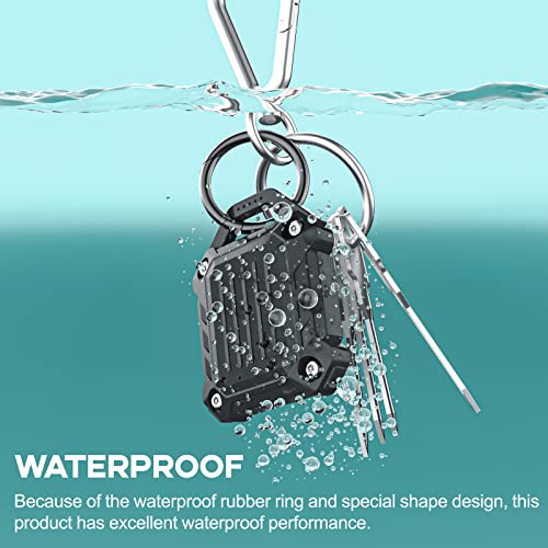 Jeanue-Waterproof Airtag Holder Keychain Case,Compatible Apple Air Tag Tracker with Key Ring,[Ultra-Durable][Full-Cover][Screw-Closed] for Keys/Dog Collar/Luggage (Black 1Pack)