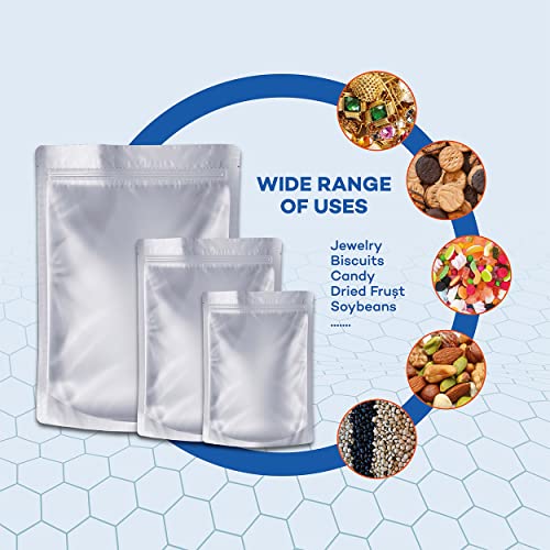 IOSSA 100 Pcs Mylar Bags for Food Storage with Oxygen Absorbers 100x300cc, Resealable Locked Long Term Food Storage, Stand-Up Zipper Pouches, Mylar Bag with Labels & Clips & Pen