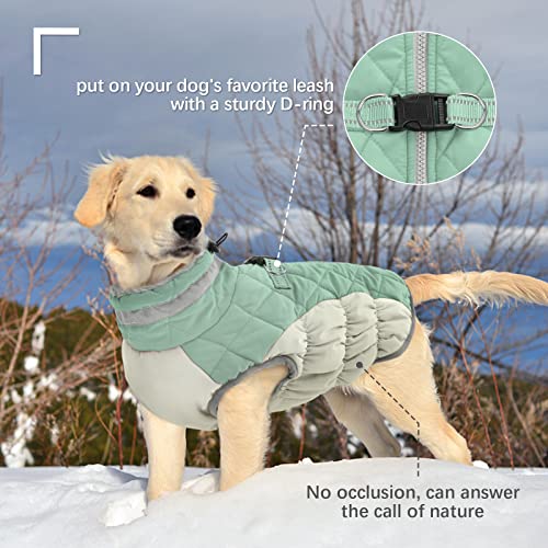 FUAMEY Dog Winter Jacket,Dog Cold Weather Coats Paded Dog Vest with Harness Built in Pet Warm Clothes Dog Apparel with Back Zipper Dog Water Resistant Coat for Small Medium Large Dogs Mint Green XS