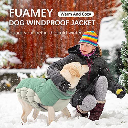 FUAMEY Dog Winter Jacket,Dog Cold Weather Coats Paded Dog Vest with Harness Built in Pet Warm Clothes Dog Apparel with Back Zipper Dog Water Resistant Coat for Small Medium Large Dogs Mint Green XS