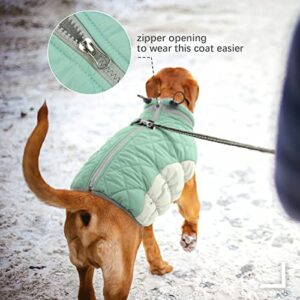 FUAMEY Dog Winter Jacket,Dog Cold Weather Coats Paded Dog Vest with Harness Built in Pet Warm Clothes Dog Apparel with Back Zipper Dog Water Resistant Coat for Small Medium Large Dogs Mint Green XS