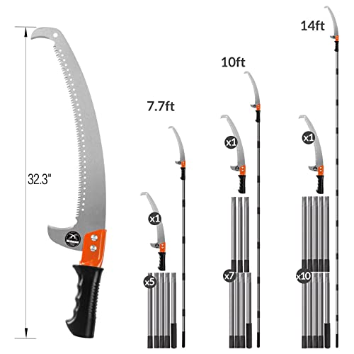 Walensee Pole Saws for Tree Trimming 14 FT Lightweight Manual Stainless Steel Extension High Pole Pruning Pole Saw with Blade for Trimmer Branches Pole Cutter Pole Pruner at Forestry Yard Garden Patio