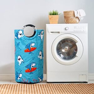 ROOMLINE Laundry Baskets Collapsible Waterproof 82L - Portable Folding Shark Laundry Hamper with Handles - Large Storage Basket for Bedroom Laundry Room Dorm Organization - Blue