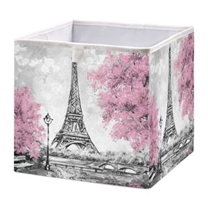 kigai oil painting paris eiffel tower cube storage bin 11x11x11 in, large organizer collapsible storage basket for shelves, closet, storage room