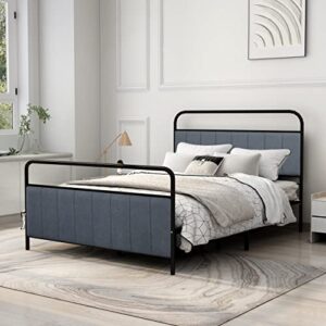 agartt metal platform full size bed frame with upholstered headboard metal slat support noise-free no box spring needed dark grey