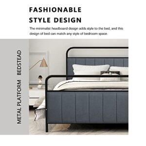 AGARTT Metal Platform Full Size Bed Frame with Upholstered Headboard Metal Slat Support Noise-Free No Box Spring Needed Dark Grey