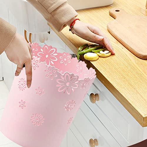 Eioflia Round Trash Can Plastic Hollow Waste Paper Bin Flower Lace Rubbish Basket for Office