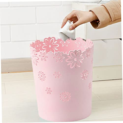 Eioflia Round Trash Can Plastic Hollow Waste Paper Bin Flower Lace Rubbish Basket for Office