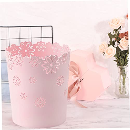 Eioflia Round Trash Can Plastic Hollow Waste Paper Bin Flower Lace Rubbish Basket for Office