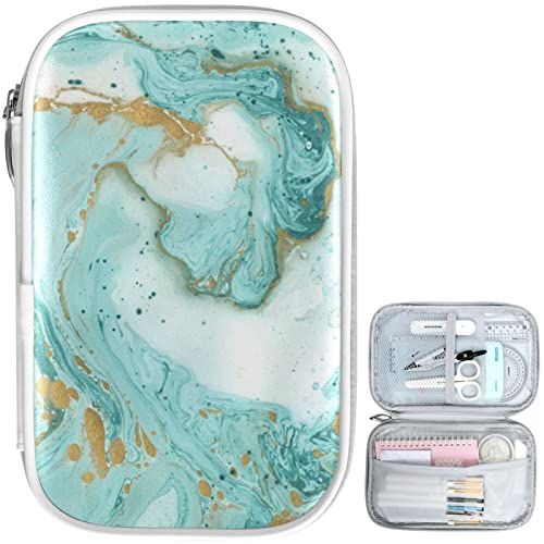 ZZKKO Turquoise and Gold Marble Pencil Bag Case Zipper Pencil Holder Organizer Stationary Pen Bag Cosmetic Makeup Bag Pouch Purse for School Office Supplies