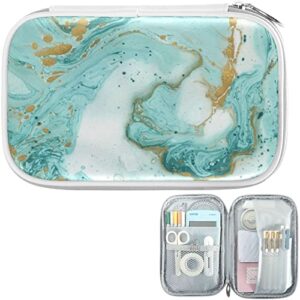 ZZKKO Turquoise and Gold Marble Pencil Bag Case Zipper Pencil Holder Organizer Stationary Pen Bag Cosmetic Makeup Bag Pouch Purse for School Office Supplies