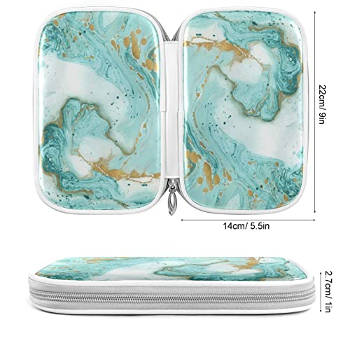 ZZKKO Turquoise and Gold Marble Pencil Bag Case Zipper Pencil Holder Organizer Stationary Pen Bag Cosmetic Makeup Bag Pouch Purse for School Office Supplies