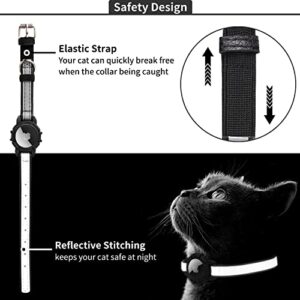 Reflective AirTag Cat Collar, FEEYAR Integrated Air Tag Cat Collar for Apple, Leather GPS Cat Collar with AirTag Holder and Bell [Black], Tracker Cat Collars for Girl Boy Cats, Kittens and Puppies