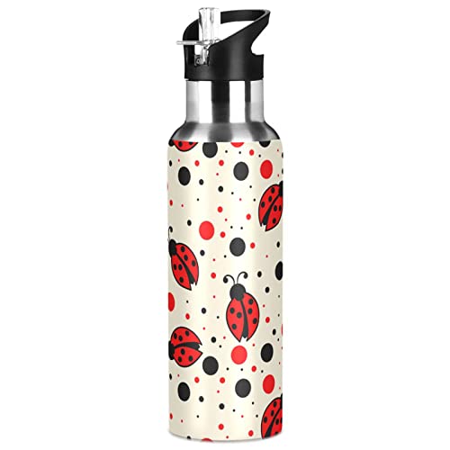 Ladybugs Dots Leak Free Insulated Bottles with Handle 32 oz Vaccuum Bottle with Straw Lid Thermal Bottle for Hiking Biking BAP-Free