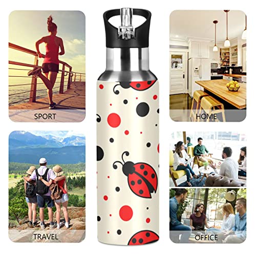 Ladybugs Dots Leak Free Insulated Bottles with Handle 32 oz Vaccuum Bottle with Straw Lid Thermal Bottle for Hiking Biking BAP-Free