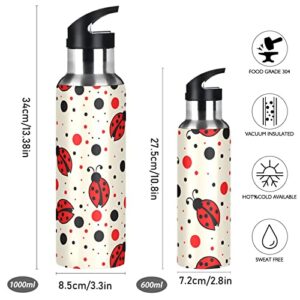 Ladybugs Dots Leak Free Insulated Bottles with Handle 32 oz Vaccuum Bottle with Straw Lid Thermal Bottle for Hiking Biking BAP-Free