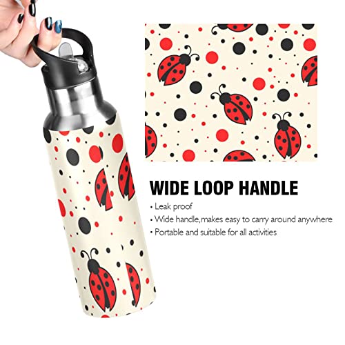 Ladybugs Dots Leak Free Insulated Bottles with Handle 32 oz Vaccuum Bottle with Straw Lid Thermal Bottle for Hiking Biking BAP-Free