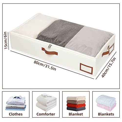 Yawinhe Under Bed Storage Containers, 2 Pack Under Bed Clothes Organizer with Sturdy Zipper, Clear Window and Reinforced Handles, for Blanket, Comforter, Bedding, 31.5x15.7x6in, Beige SNH001BEL-2