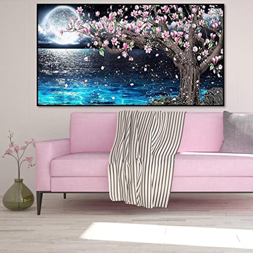 pchmcu DIY Painting by Numbers Kit for Adults ，Large Size Moon Lake Paint by Numbers for Beginner，Gifts Arts Crafts for Home Decor Tree Flower 16x23.6 Inch