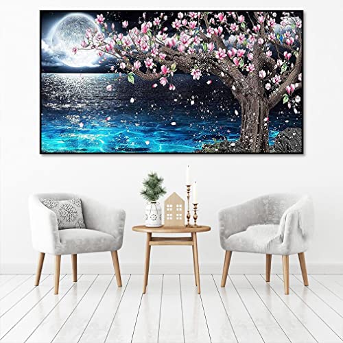 pchmcu DIY Painting by Numbers Kit for Adults ，Large Size Moon Lake Paint by Numbers for Beginner，Gifts Arts Crafts for Home Decor Tree Flower 16x23.6 Inch