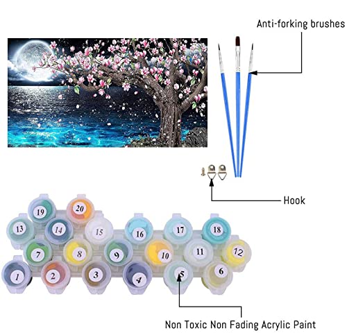 pchmcu DIY Painting by Numbers Kit for Adults ，Large Size Moon Lake Paint by Numbers for Beginner，Gifts Arts Crafts for Home Decor Tree Flower 16x23.6 Inch