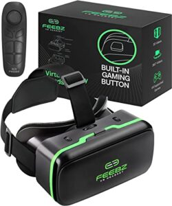 virtual reality headset for kids - for android | includes built-in button + remote controller for android | vr goggles set for phones 4.5"-6.5" - green