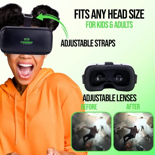 Virtual Reality Headset for Kids - for Android | Includes Built-in Button + Remote Controller for Android | VR Goggles Set for Phones 4.5"-6.5" - Green