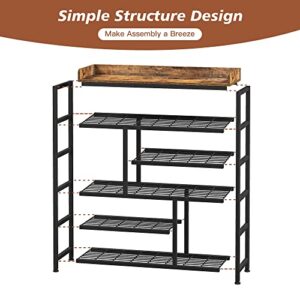 EnHomee Shoe Rack for Entryway Metal Shoe Racks with Boots Storage for 18-22 Pairs Free Standing Entryway Shoes Rack Sturdy Shoe Shelf Wooden Top & Side Pocket for Entry, Entrance, Hallway, Black