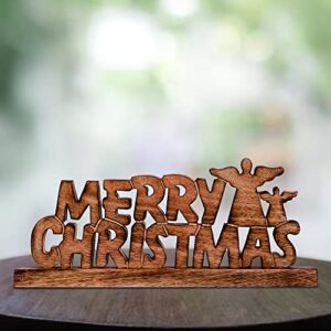 Earthly Home Christmas Wooden Tabletop Decoration,Merry Christmas Wooden Words Sign LED Snowflake Centerpiece Wooden Plaque Free Standing Wood Sign for Xmas Table Party 16x7 inch