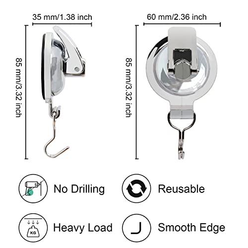 YSSILADI Shower Suction Cup Hooks, Upgraded Removable Stainless Steel Hooks Nightgown and Towel Hooks - for Home Kitchen and Bathroom (Silver Plating, 2pack)