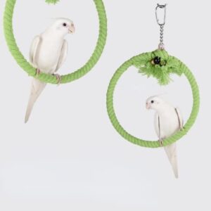 Barn Eleven Bird Swing, Cage Hanging Toys Cotton Rope Swing Bite Resistance Perches Bird Cage Perches Toy Parrot Toy Boredom Breaker for Budgie, Cockatiels, Conures, Finches, Small Parakeets (Green)