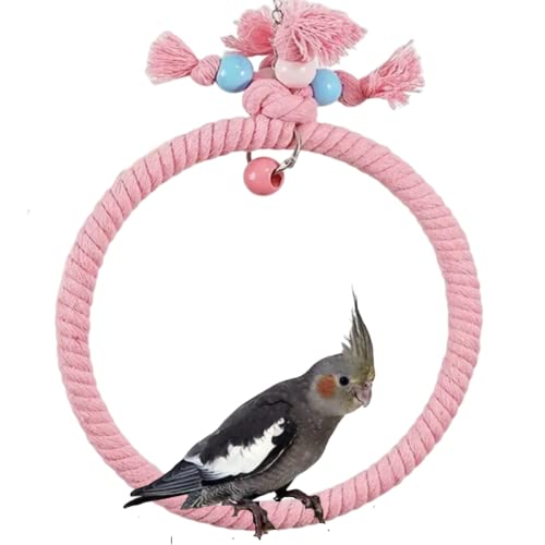 Barn Eleven Bird Swing, Cage Hanging Toys Cotton Rope Swing Bite Resistance Perches Toy Parrot Toy Boredom Breaker for Budgie, Cockatiels, Conures, Finches, Small Parakeets (Large,Pink)