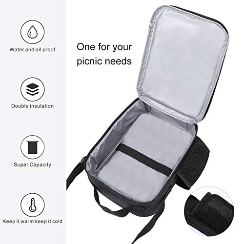 Insulated Lunch Box One Skull Piece Dinner Bag Portable Thermal Insulation and Cold Preservation Tote Bag With Adjustable Shoulder Strap Black 25x20x8cm(9.8x7.9x3.1'')