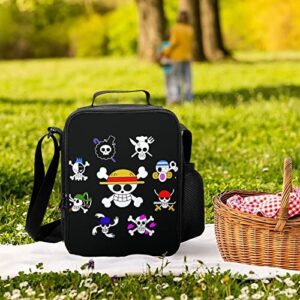 Insulated Lunch Box One Skull Piece Dinner Bag Portable Thermal Insulation and Cold Preservation Tote Bag With Adjustable Shoulder Strap Black 25x20x8cm(9.8x7.9x3.1'')