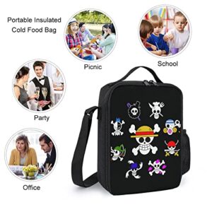 Insulated Lunch Box One Skull Piece Dinner Bag Portable Thermal Insulation and Cold Preservation Tote Bag With Adjustable Shoulder Strap Black 25x20x8cm(9.8x7.9x3.1'')