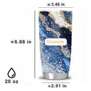 WOMHOPE 20 oz Tumbler Insulated with Lid Stainless Steel Thermos Cofe Milk Beer Travel Mug Double Wall Marble(Sandy dark blue)