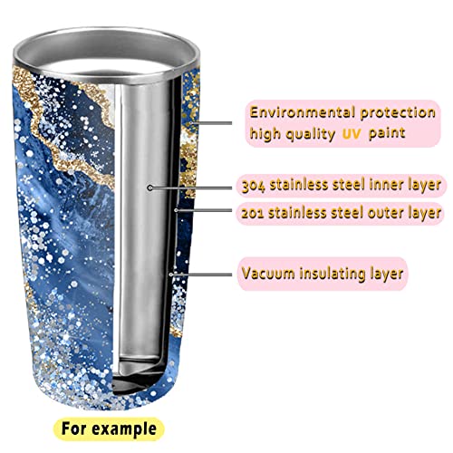 WOMHOPE 20 oz Tumbler Insulated with Lid Stainless Steel Thermos Cofe Milk Beer Travel Mug Double Wall Marble(Sandy dark blue)