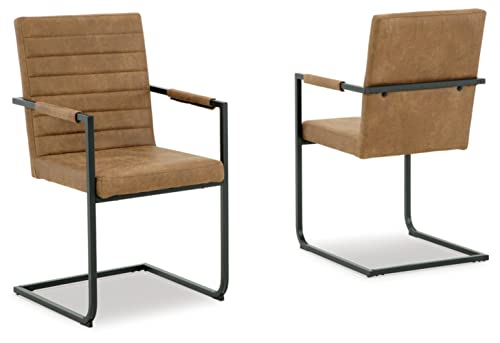 Signature Design by Ashley Strumford Modern Faux Leather Dining Upholstered Arm Chair, Set of 2, Light Brown & Black