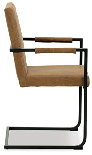 Signature Design by Ashley Strumford Modern Faux Leather Dining Upholstered Arm Chair, Set of 2, Light Brown & Black