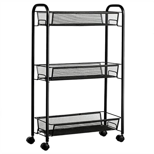 LOUYK Trolley Rack Movable 3-Tier Floor-Standing Vegetable Basket Rack with Wheels (Color : A, Size : 63cm*44cm)