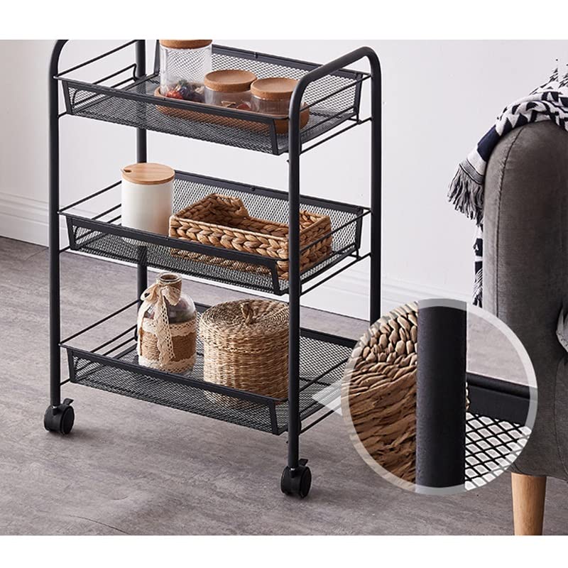 LOUYK Trolley Rack Movable 3-Tier Floor-Standing Vegetable Basket Rack with Wheels (Color : A, Size : 63cm*44cm)