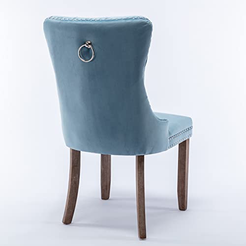 Danxee Dining Chair Tufted Upholstered Armless Chair with Solid Wood Legs Tall Back Set of 2 (Light Blue)