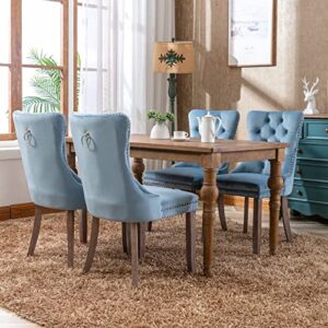 Danxee Dining Chair Tufted Upholstered Armless Chair with Solid Wood Legs Tall Back Set of 2 (Light Blue)