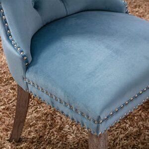 Danxee Dining Chair Tufted Upholstered Armless Chair with Solid Wood Legs Tall Back Set of 2 (Light Blue)