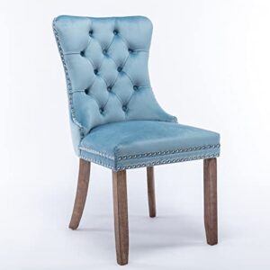 Danxee Dining Chair Tufted Upholstered Armless Chair with Solid Wood Legs Tall Back Set of 2 (Light Blue)