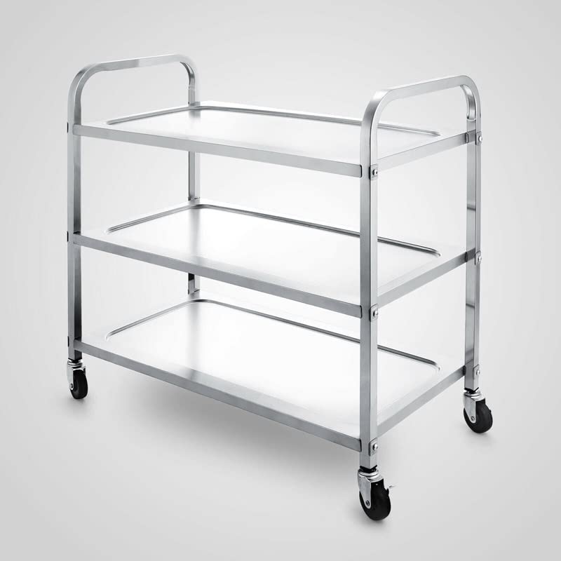 LOUYK 3 Shelf Kitchen Trolley Commercial Food Pantry with Wheels Kitchen Storage Rack (Color : A, Size : 95cm*95cm)